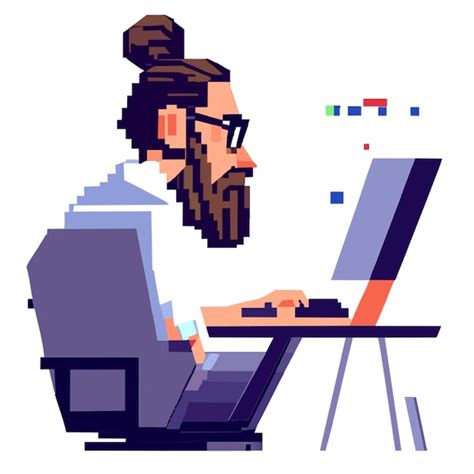 Pixel Art A Computer Scientist A Man With A Small Beard Her Long Hair Is Pulled Back In A
