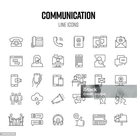 Jeu Dicônes De Ligne De Communication Téléphone Message Mail Connexion