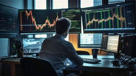 A Trader Analyzing Financial Data On Multiple Monitors In A Modern