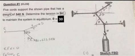 solved question 1 [clo2] five cords support the shown pipe