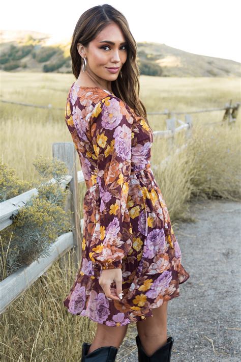 Wine Floral Print Wrap Short Dress Lime Lush Boutique