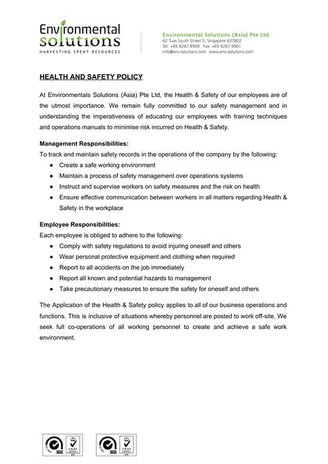 Health And Safety Policy Pdf