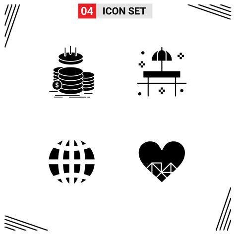 Set Of 4 Vector Solid Glyphs On Grid For Coins Table Income Park Global Editable Vector Design