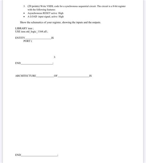 Solved 3 20 Points Write Vhdl Code For A Synchronous