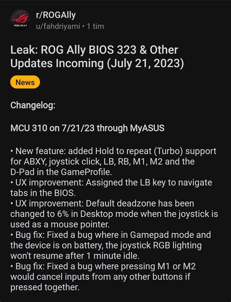 Asus Rog Ally Gaming On Twitter Bios Update Incoming Possible Leak Here S Apparently The