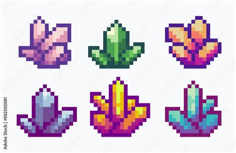 Colorful Crystals Pixel Art Set Prism Shard And Gem Collection 8 Bit Sprite Game Development