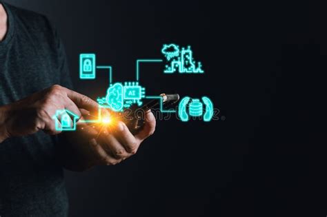 Man Holding Smart Ai Chatbot And Command Promptbig Data Storage