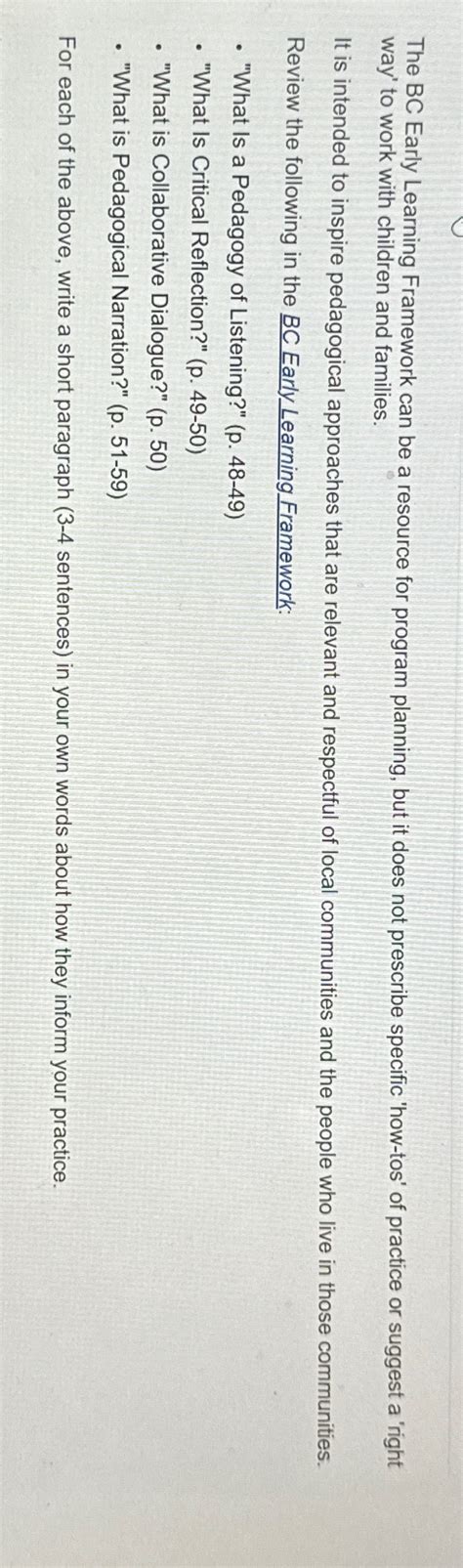 Solved The Bc Early Learning Framework Can Be A Resource For