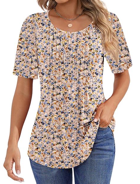 Fantaslook Blouses For Women Pleated Short Sleeve Tunic Tops Dressy