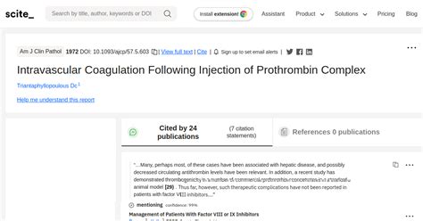 Intravascular Coagulation Following Injection Of Prothrombin Complex Scite Report
