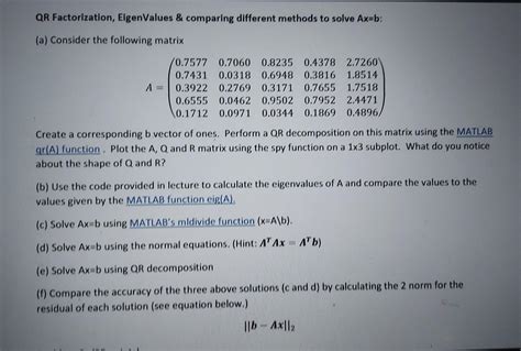 Solved QR Factorization EigenValues Comparing Different Chegg