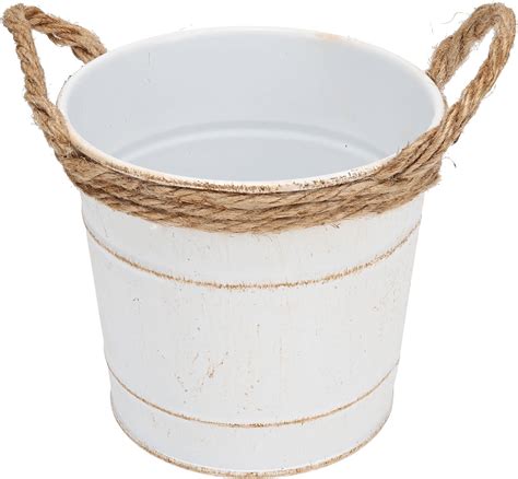 Leisure Arts White Galvanized Metal Bucket With Jute Handle DroneUp Delivery