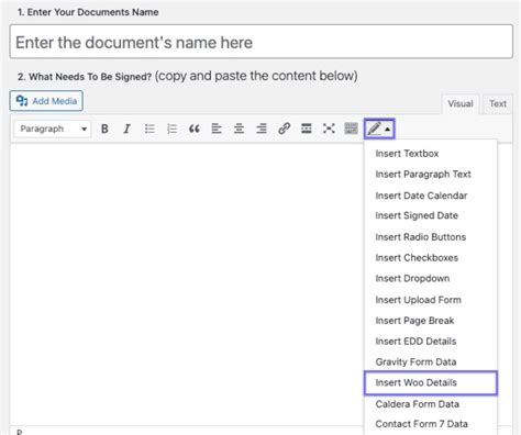 how to insert woocommerce data into a contract workflow wp e