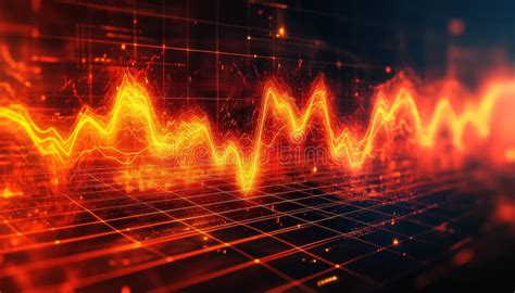 Abstract Red Oscillating Waveform Digital Art Illustration With Glowing Highlight On Black Grid