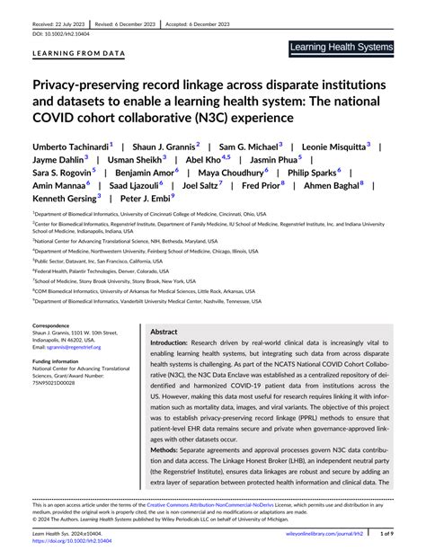 Pdf Privacy‐preserving Record Linkage Across Disparate Institutions