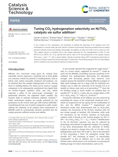 Tuning Co2 Hydrogenation Selectivity Pdf Catalysis Methane