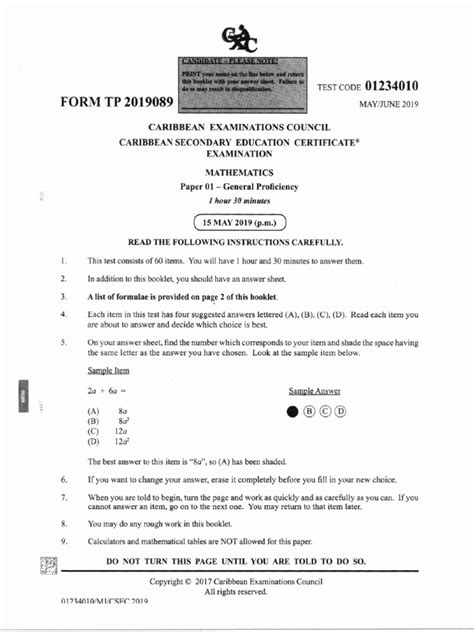 Csec Mathematics Mayjune P1 2019 Pdf