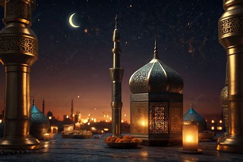 Islamic Lentern On Dark Beautiful Lighting 3d Rendering Illustration Eid Mubarak Background