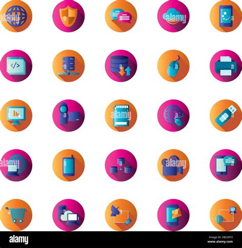 Block Gradient Style Icon Set Design Technology Internet Digital Communication Social Media Web
