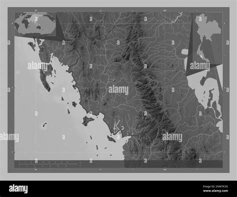 Trang Province Of Thailand Grayscale Elevation Map With Lakes And