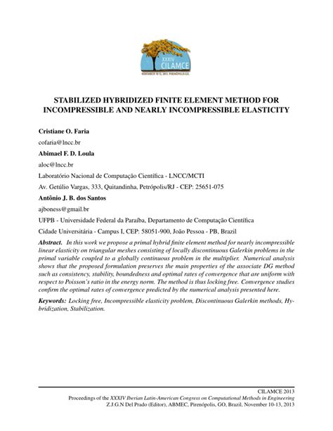 Pdf Stabilized Hybridized Finite Element Method For Incompressible