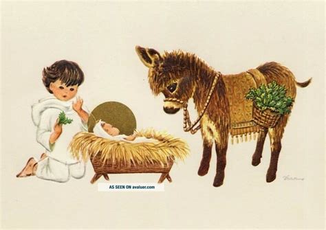 Pixie Nativity Jesus Vintage Christmas Greeting Card Mid Century Mod Atomic Cute 4888995