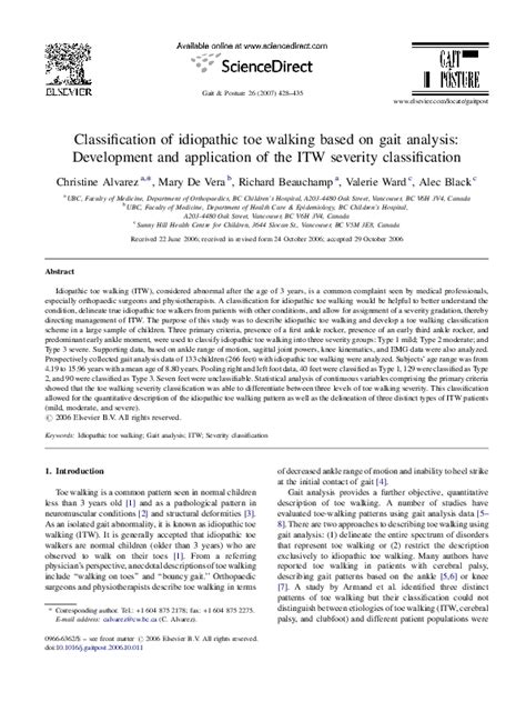 Pdf Classification Of Idiopathic Toe Walking Based On Gait Analysis