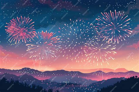 Fourth Of July Fireworks Flat Design Front View Celebration Theme