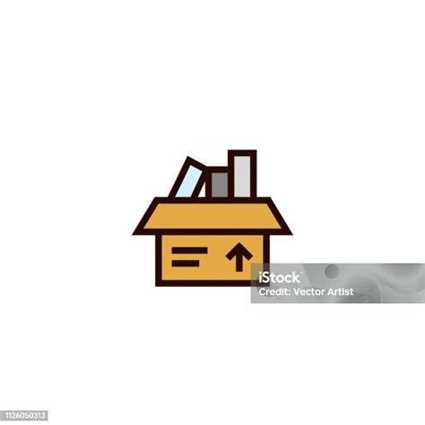 패키지를 이동합니다 콘텐츠의 전체와 골 판지 상자 기호입니다 이전 개념입니다 간단한 청소 얇은 개요 스타일 디자인입니다 가득 찬에 대한 스톡 벡터 아트 및 기타 이미지