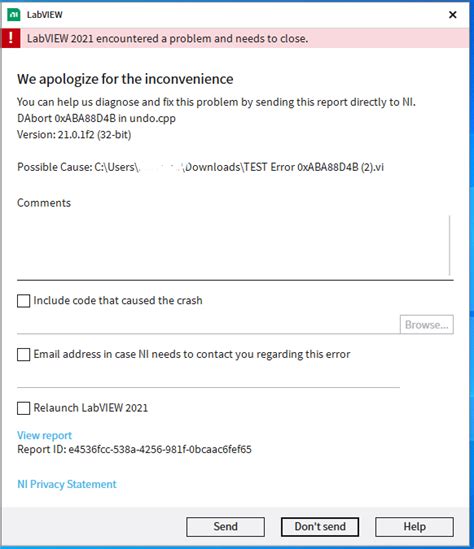 Error 0xaba88d4b When Clicking Empty Event Cases Causing Labview To