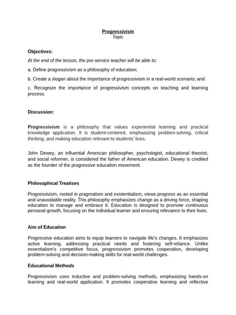 Progressivism Pdf Learning Philosophy Of Education