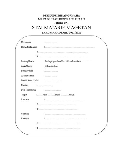 Deskripsi Bidang Usaha Pdf