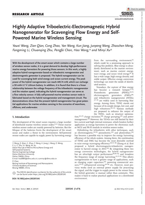 Pdf Highly Adaptive Triboelectric‐electromagnetic Hybrid