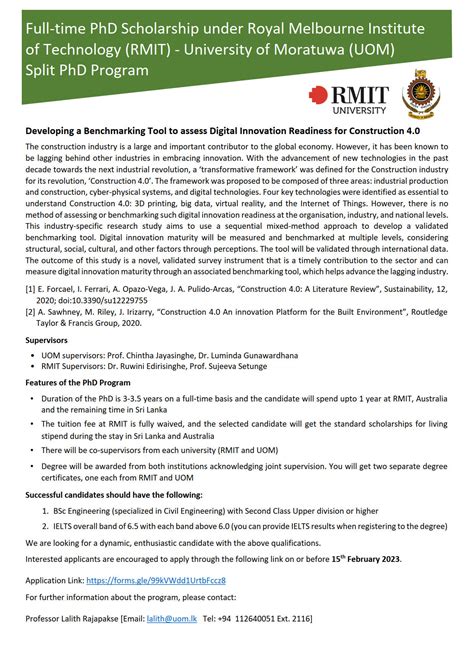 Full‐time Phd Scholarship Under Royal Melbourne Institute Of Technology