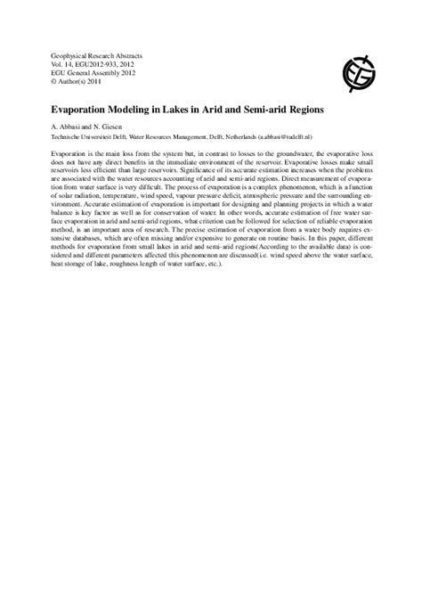 Pdf Evaporation Modeling In Lakes In Arid And Semi Arid Regions