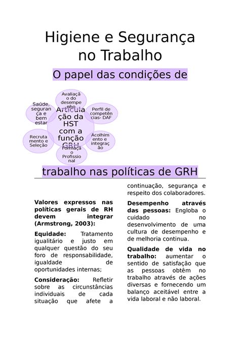 Higiene e Segurança no Trabalho resumos Higiene e Segurança no