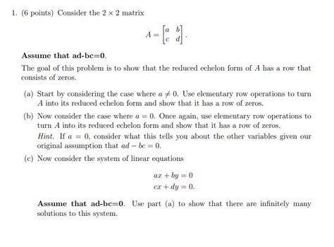solved 1 6 points consider the 2 x 2 matrix a a b lc d]