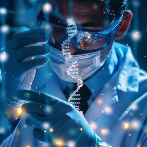 Scientist Examining Dna Molecule With Advanced Technology In A Futuristic Lab Environment