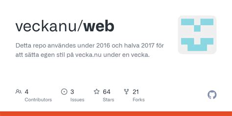 GitHub veckanu web Detta repo användes under 2016 och halva 2017 för