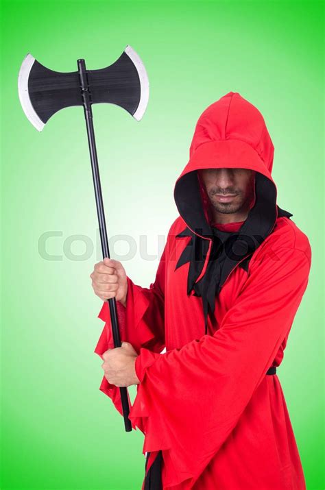 Executioner In Red Costume With Axe On White Stock Image Colourbox