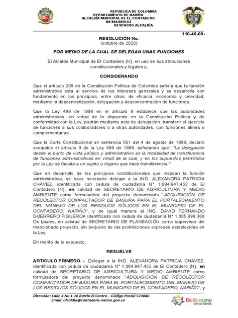 Resolucion Delegacion De Funciones Proyecto Pdf Gobierno Local