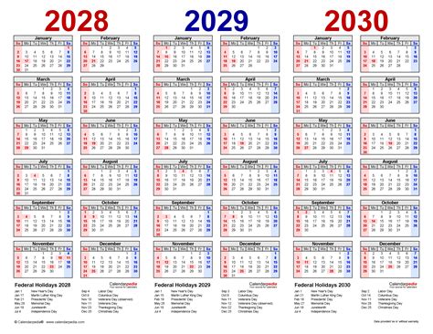 2028 2030 Three Year Calendar Free Printable Pdf Templates