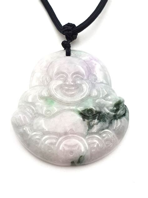 Pendentif Bouddhiste En Jade V Ritable Cat Gorie A Bouddha Rieur Blanc Tachet