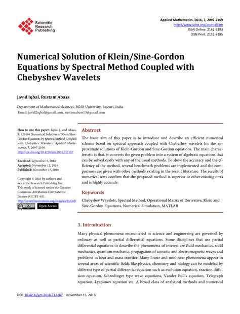 Pdf Numerical Solution Of Kleinsine Gordon Equations By Spectral