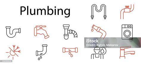 배관 세트 아이콘입니다 수도꼭지 파이프 누출 와셔 밸브 렌치 물 배관공 싱크대 배관 수리 유지 보수 물방울 고정 장치 배수 설치