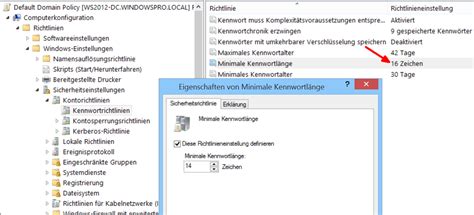 minimale passwortlänge default domain policy versus set