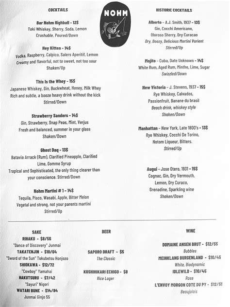 Bar Nohm Menu Slc Menu