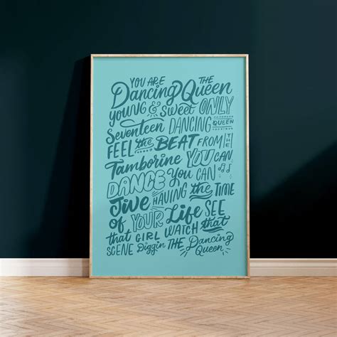 Dancing Queen Lyrics Print Abba Poster 16 Colour Options By Lyrical