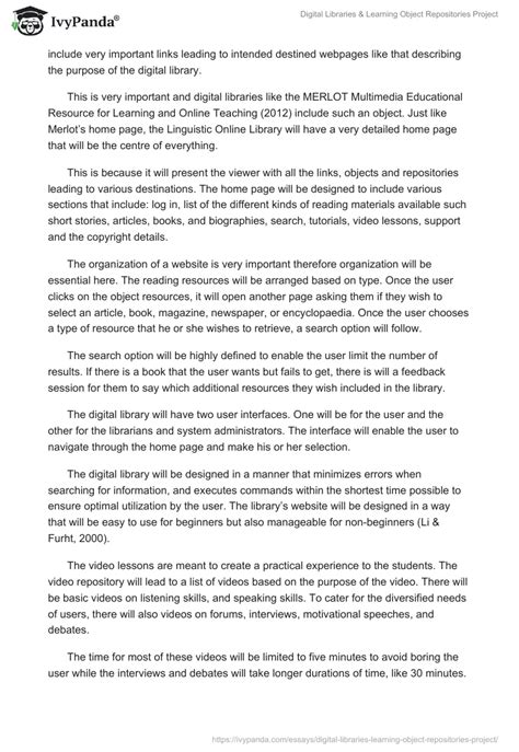 Digital Libraries And Learning Object Repositories Project 2218 Words