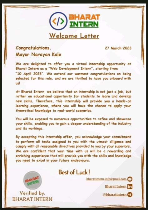 Intern Internship Webdevelopment Bharatintern Opportunity Mayur